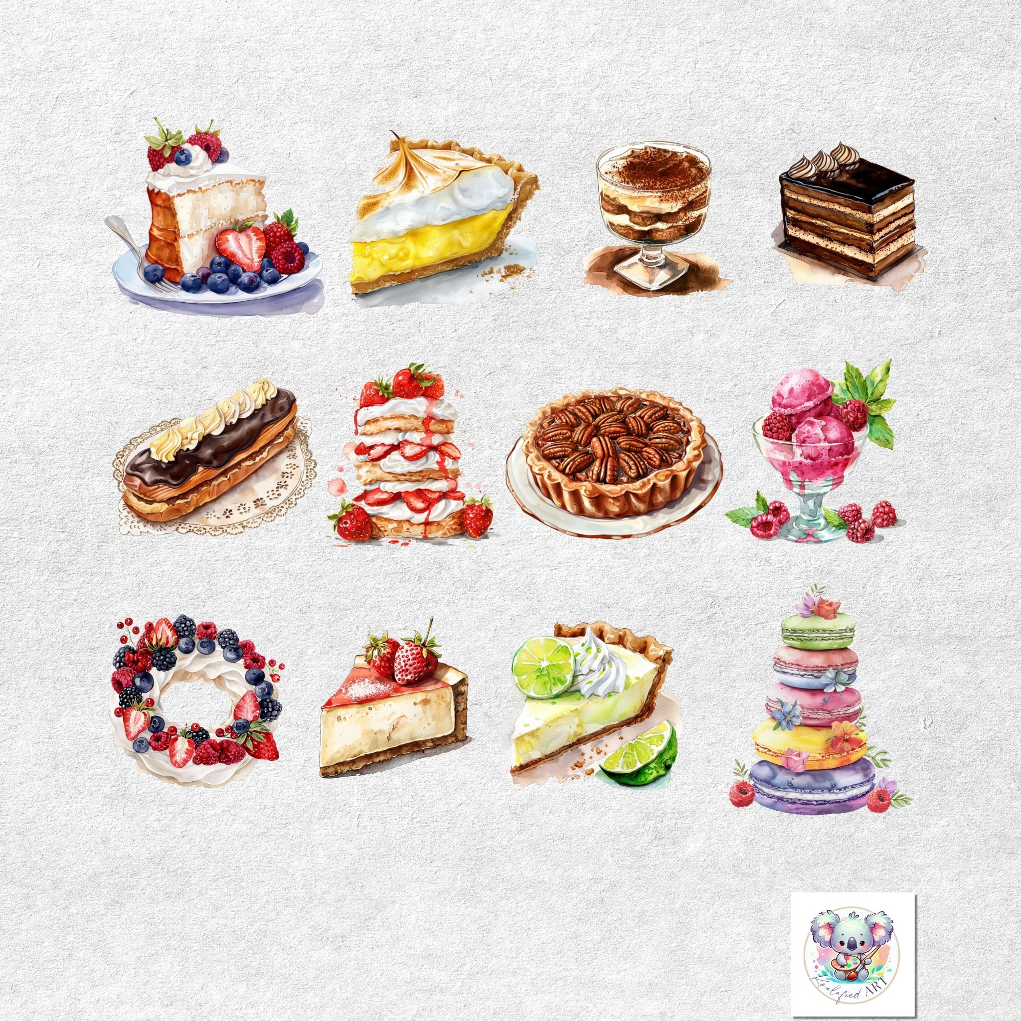 Watercolor Dessert Clipart: 20 Scrumptious Sweets PNG Bundle 300 DPI ...