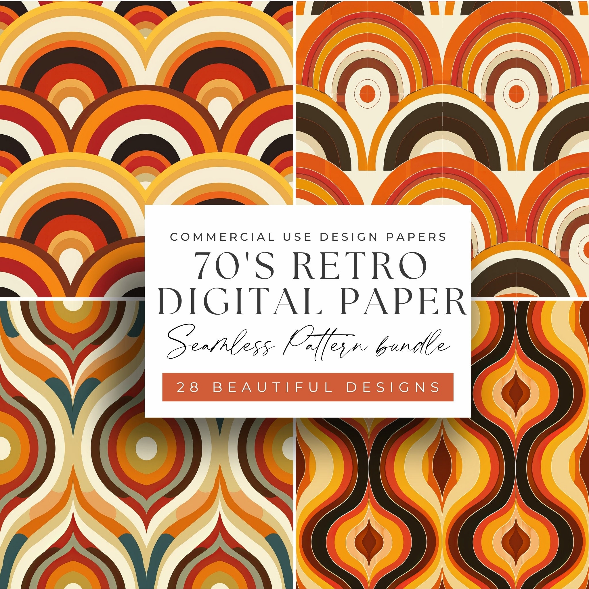 Groovy 70s Retro Seamless Digital Paper Pack High Res 300 DPI for ...
