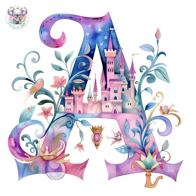 Watercolor Fairy Tale Alphabet Cliparts Pngs: 26 High-resolution 300 ...