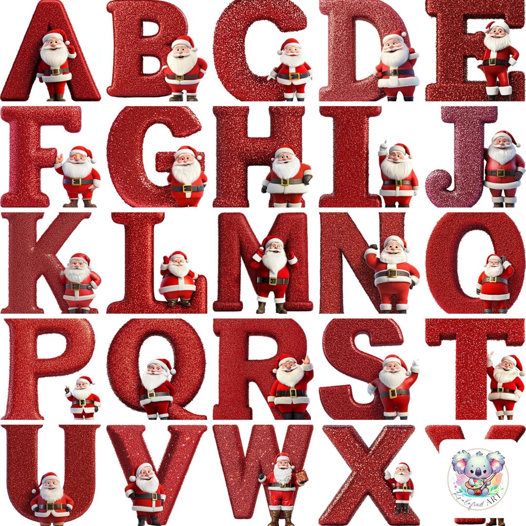 Santa Claus Glitter Alphabet Clipart: 26 Festive Christmas Letters (PNG ...