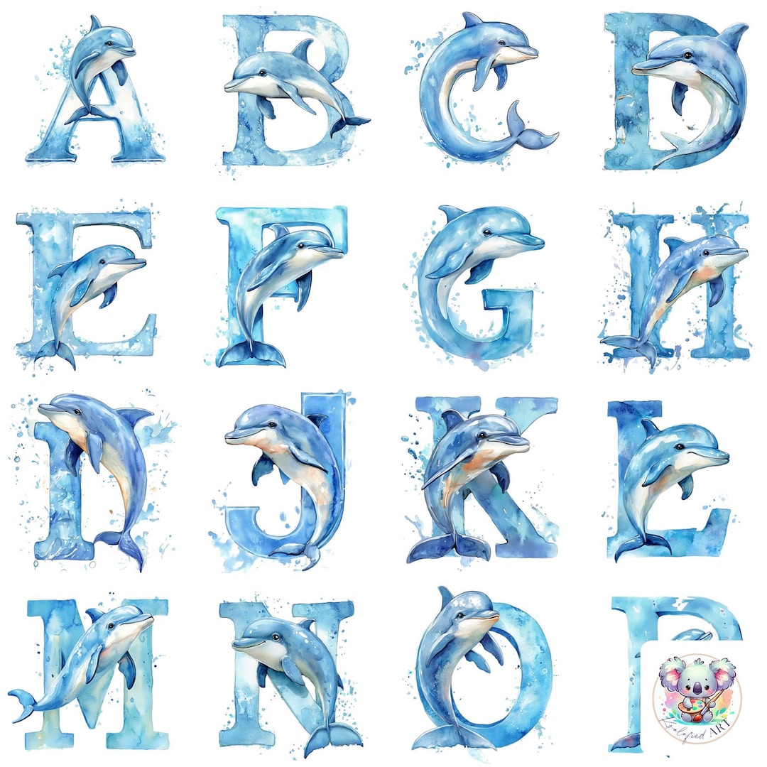 Dolphin Alphabet Clipart: Ocean Watercolor Pngs (digital Art) - Etsy