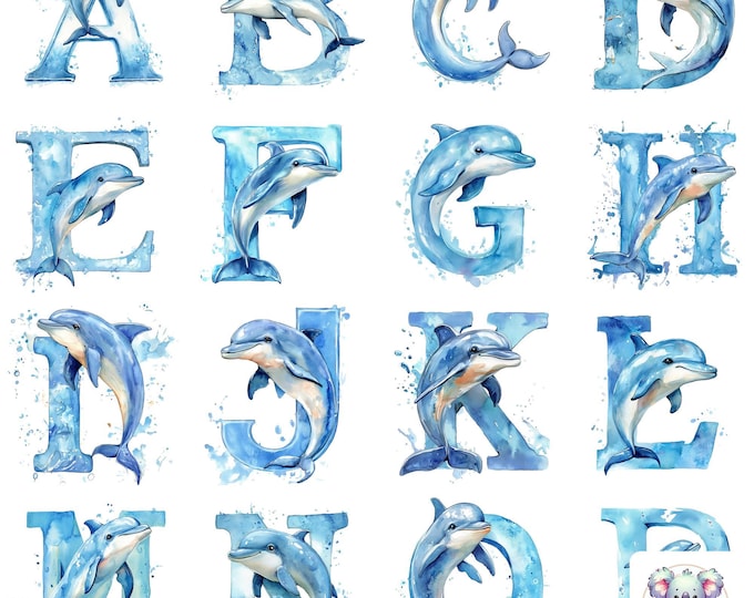 Dolphin Alphabet Clipart: 3D Doodle Letters & Numbers (PNG Digital ...