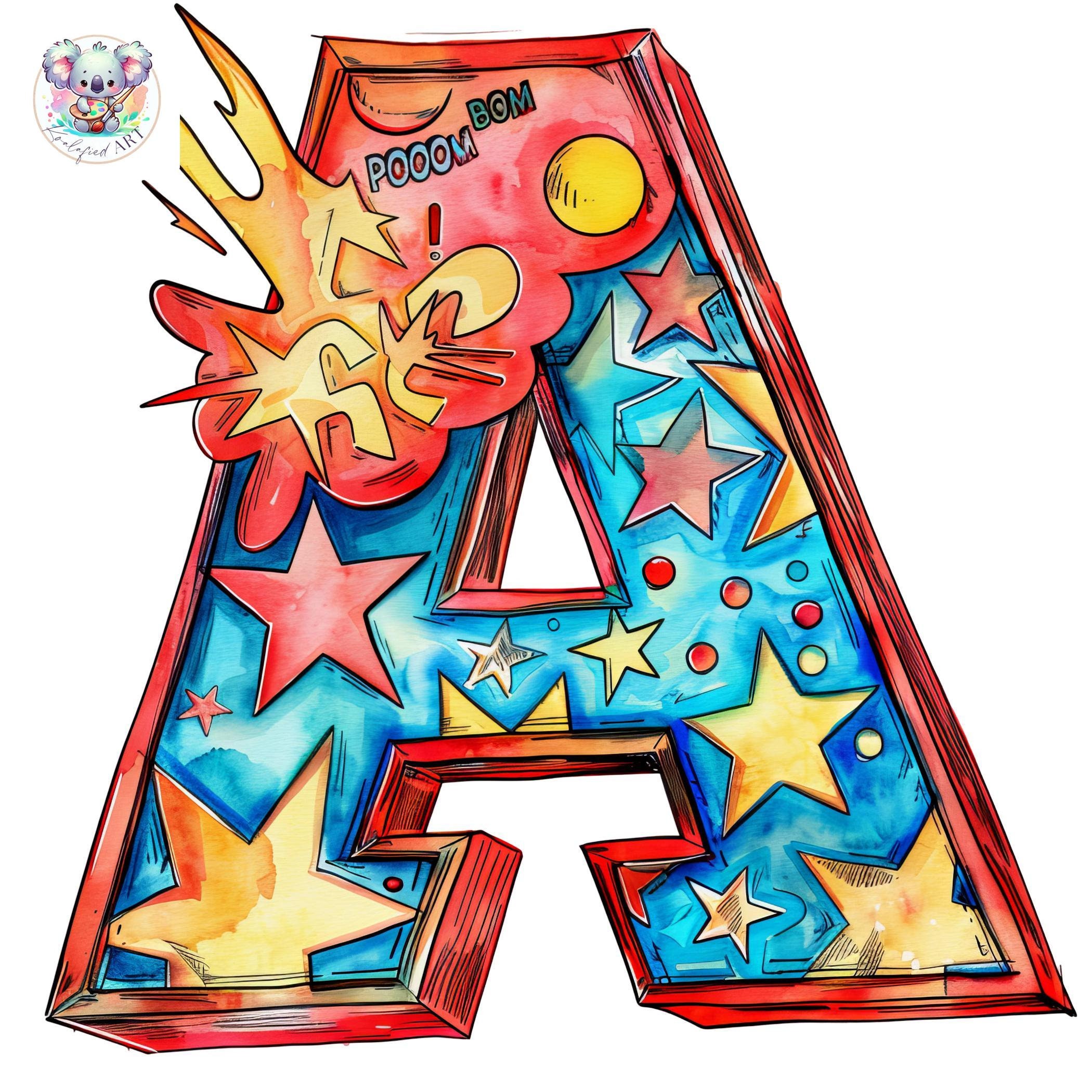 Colorful Watercolor Comic Pop Art Letter Alphabet Cliparts Pngs 26 High ...