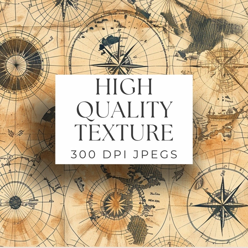 Antique Old Maps Digital Paper: Seamless Vintage Nautical Patterns (300 ...