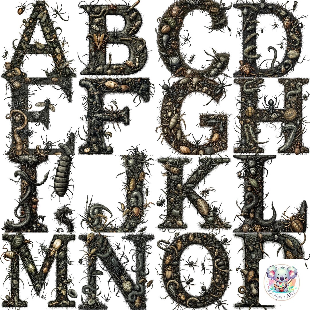 Halloween Creepy Crawly Alphabet Clipart - 26 A-Z Letters Filled With ...