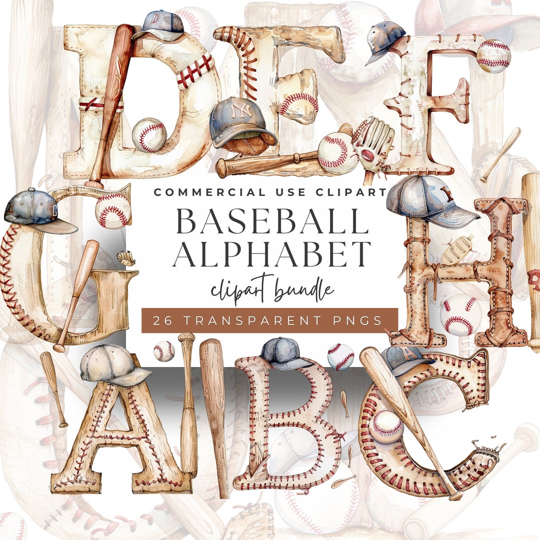 Watercolor Baseball Alphabet Clipart: 26 Letter Pngs (digital Download ...