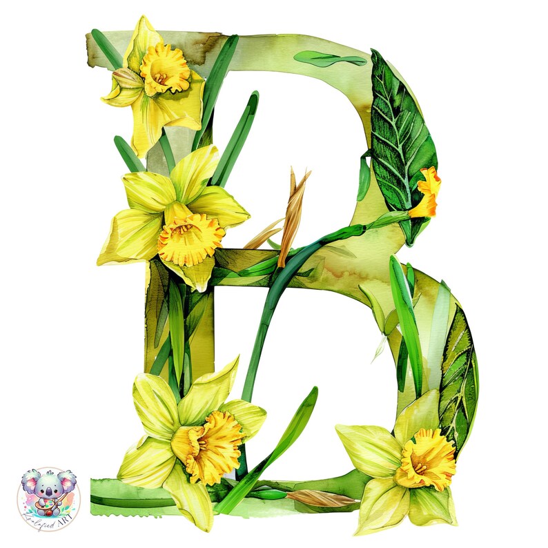 Watercolor Daffodil Flower Alphabet Cliparts Pngs: 26 High-resolution ...