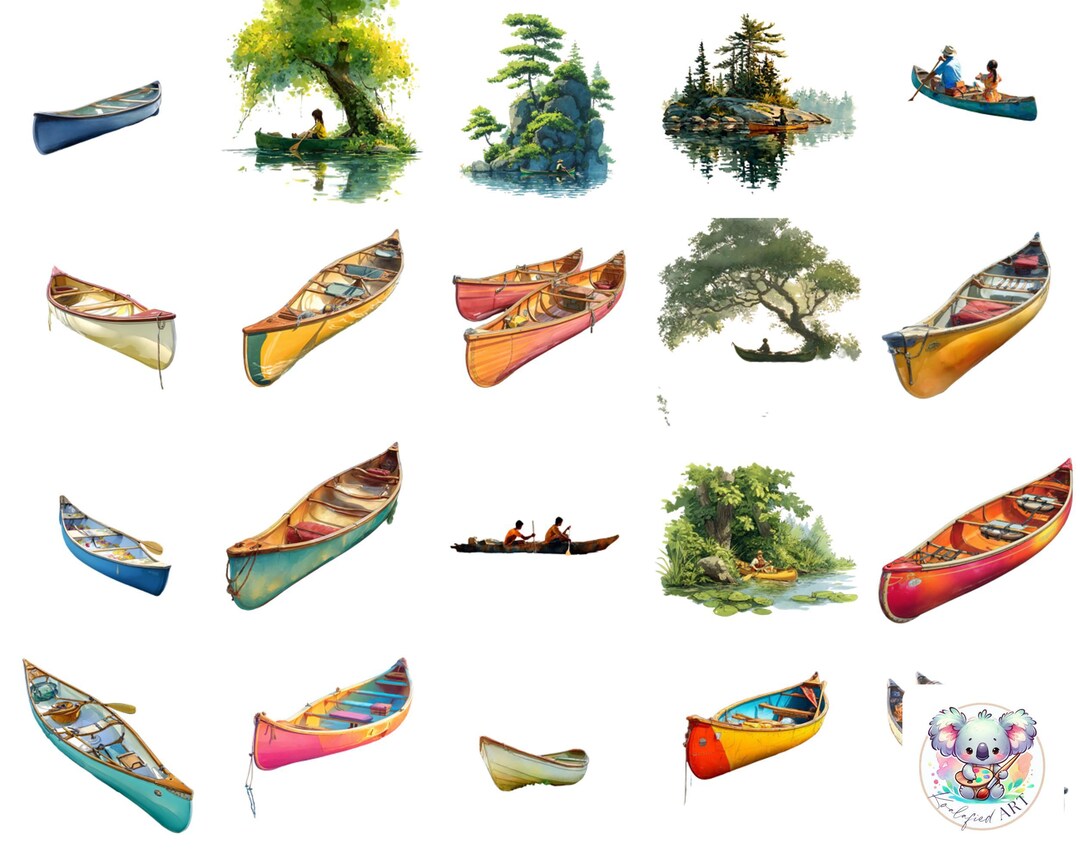Watercolor Canoe Clipart Bundle: Boho Lake Scenes (PNG Digital Download ...