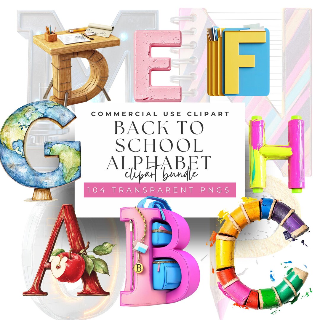 Back-to-school Alphabet Clipart: A-Z School Supply Letters (PNG) - Etsy