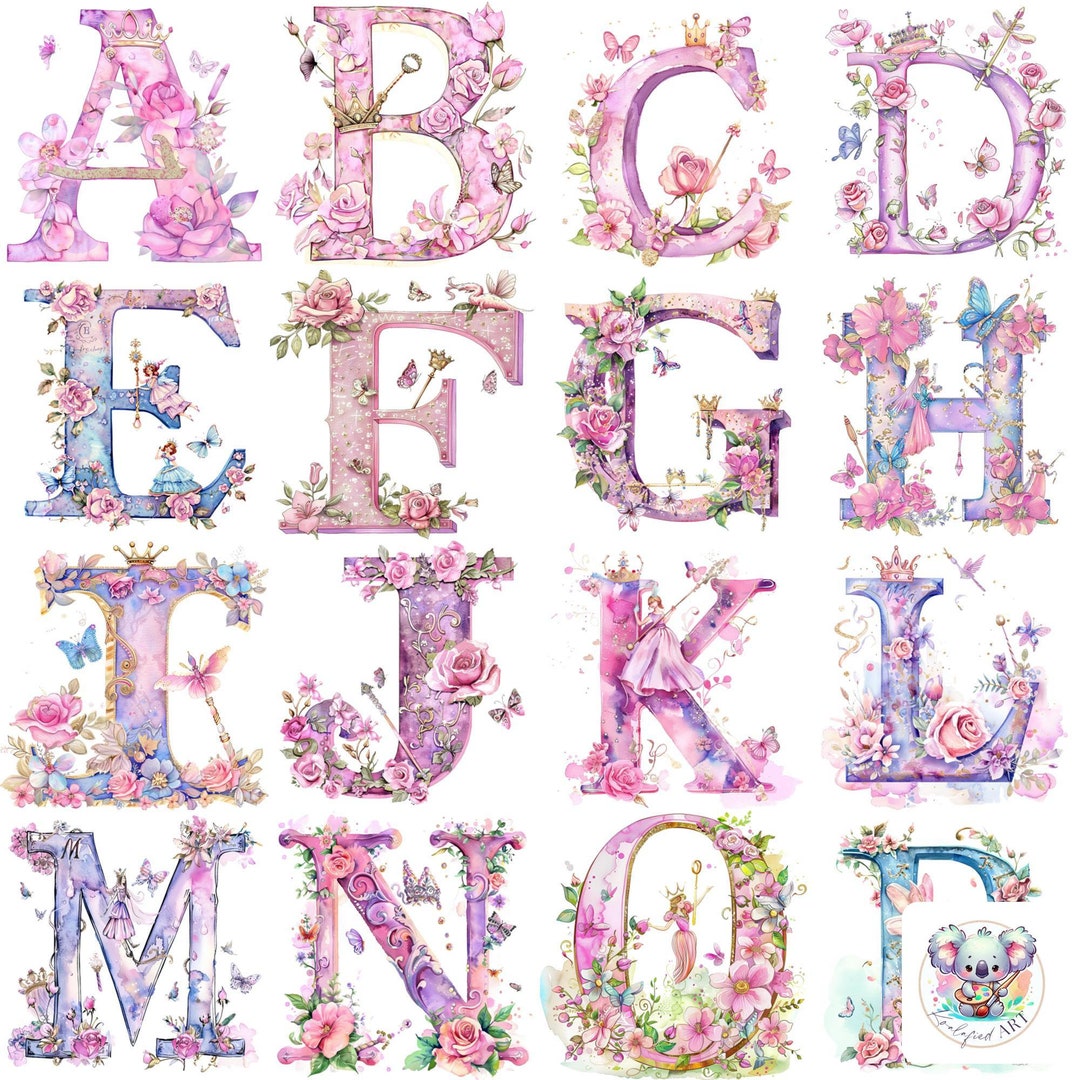 26 Pink Princess Alphabet Letters Clipart Pngs - High-resolution 300 ...