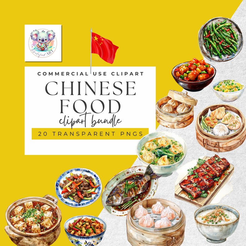 Chinese Cuisine Clipart Set - 20 Watercolor Pngs for Design Projects ...