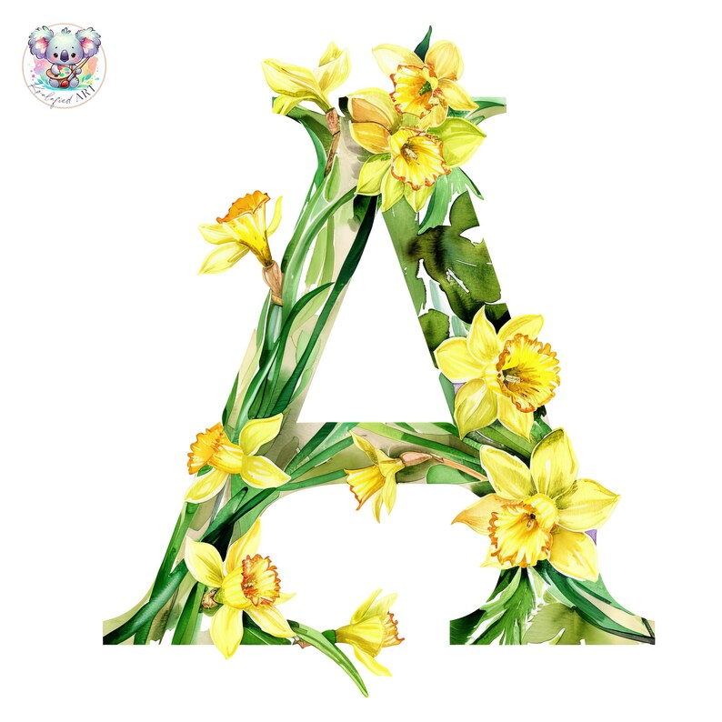 Watercolor Daffodil Flower Alphabet Cliparts Pngs: 26 High-resolution ...