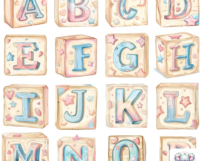 Baby Girl Alphabet Block Clipart Set, Personal and Commercial Use ...