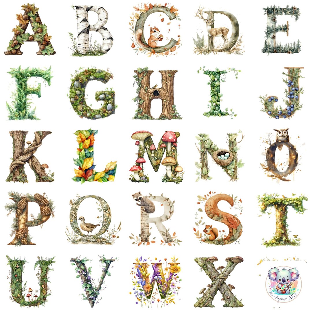 Watercolor Forest Alphabet Clipart: Woodland Animal Letters (PNG) - Etsy