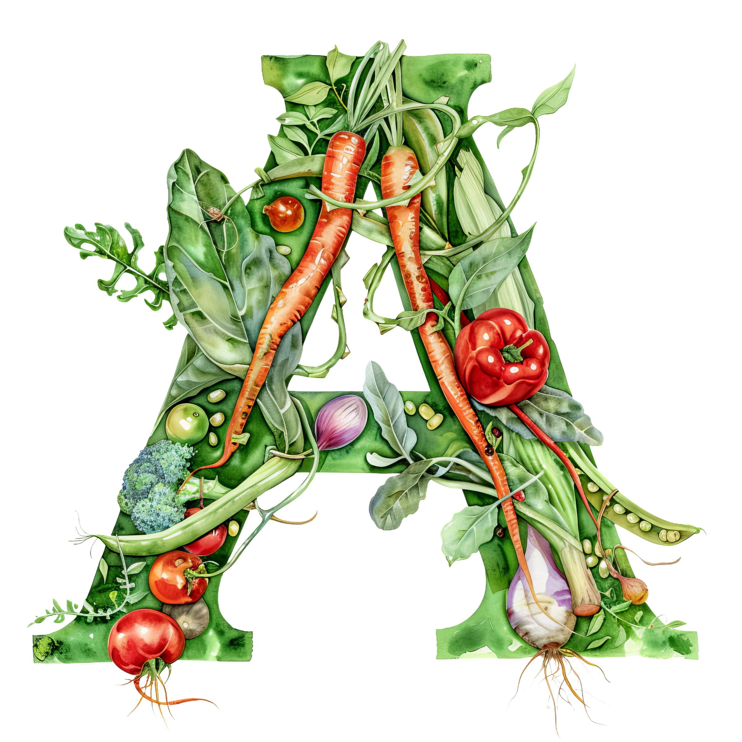 Watercolor Vegetable Letter Clipart: 26 PNG Alphabet Designs (300 DPI ...
