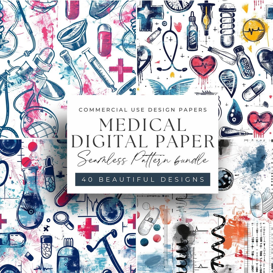 Medical Motifs 40 Watercolor Digital Medical Seamless Paper Patterns ...