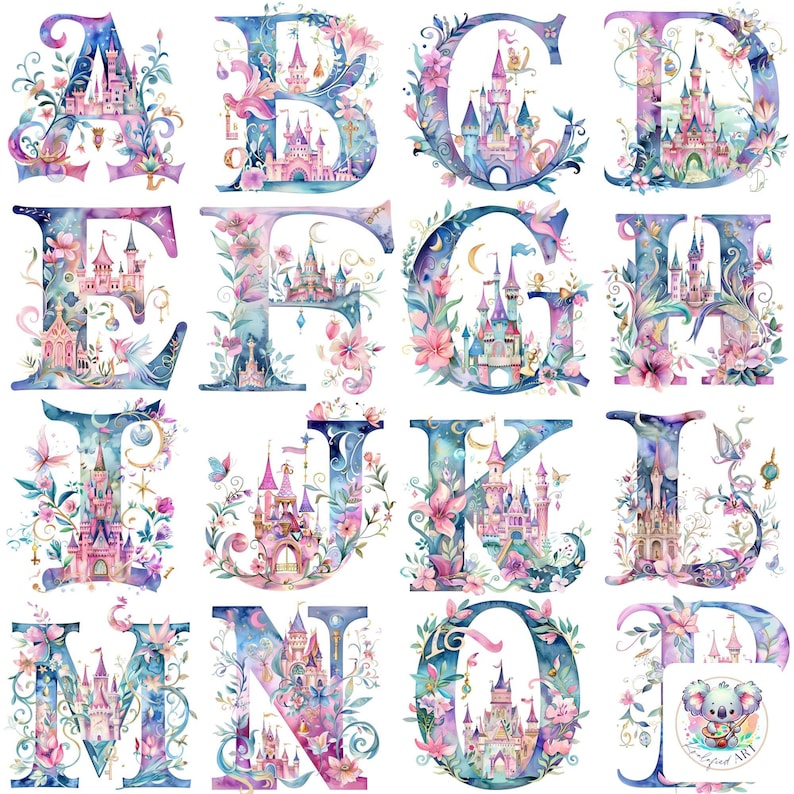Watercolor Fairy Tale Alphabet Cliparts Pngs: 26 High-resolution 300 ...