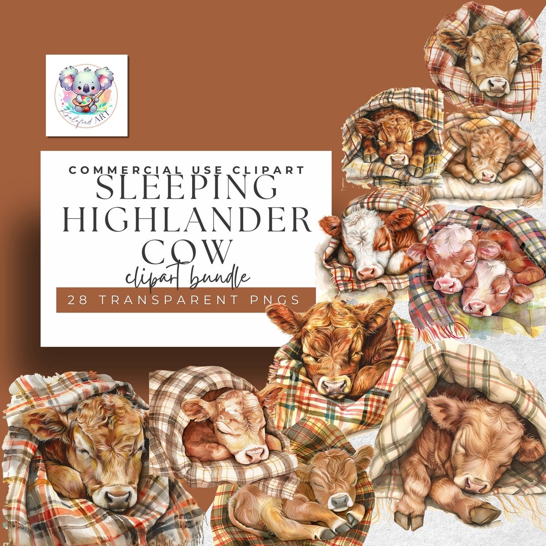 Slumbering Highland Cuties - Watercolor Sleeping Baby Cows Clipart - 28 ...