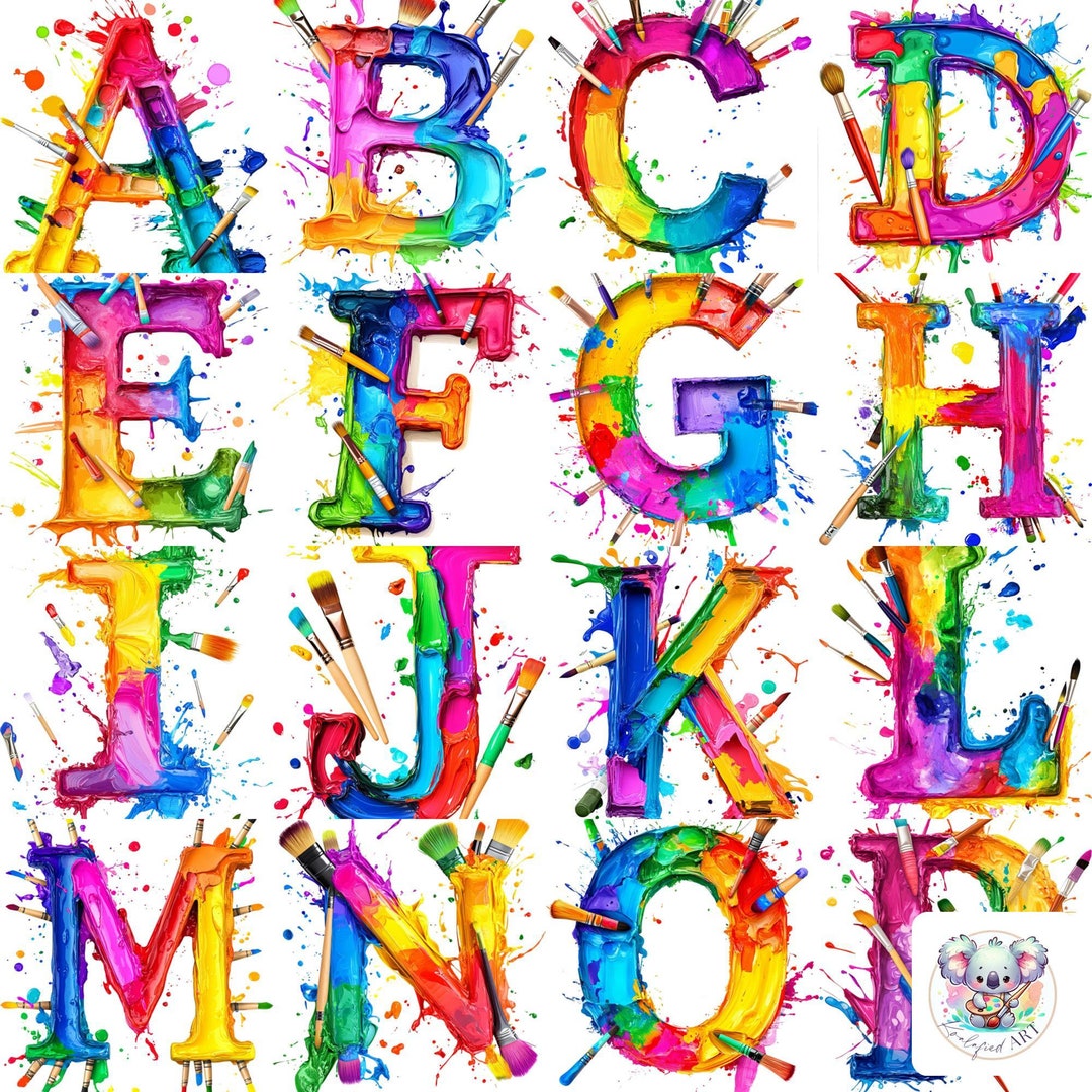 Art Alphabet Clipart: Paint Brush A-Z Letters (PNG Digital Download) - Etsy