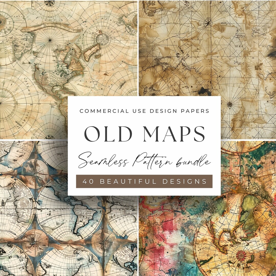 Timeless Travels - 40 Old Maps Seamless Pattern Digital Paper ...