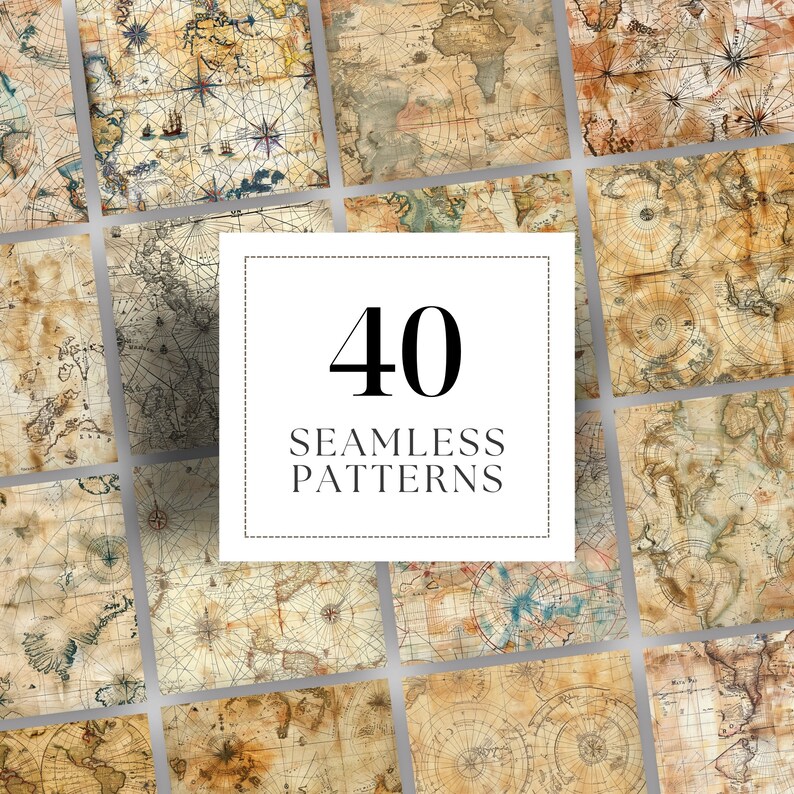 Antique Old Maps Digital Paper: Seamless Vintage Nautical Patterns (300 ...