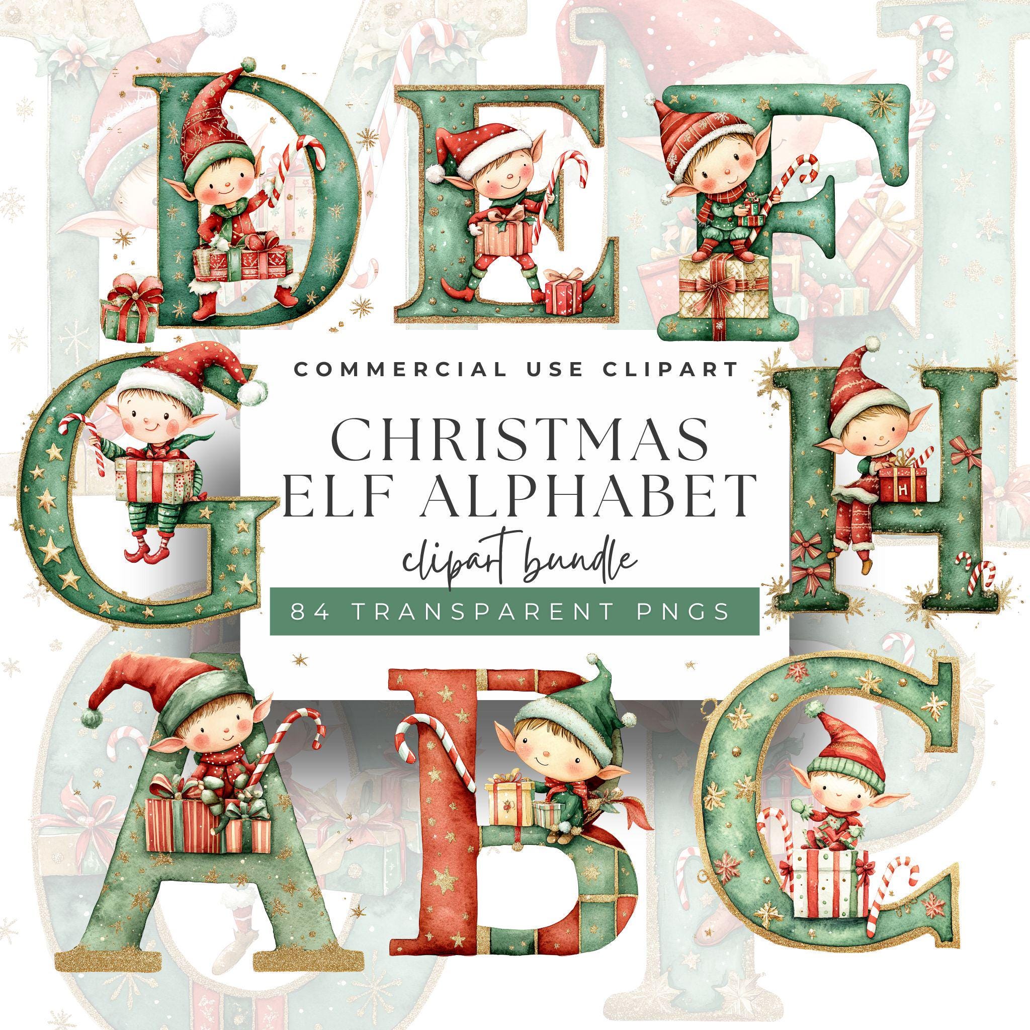 Christmas Elf Alphabet Clipart PNG, 84 Festive Holiday Letters A-Z, 3 ...