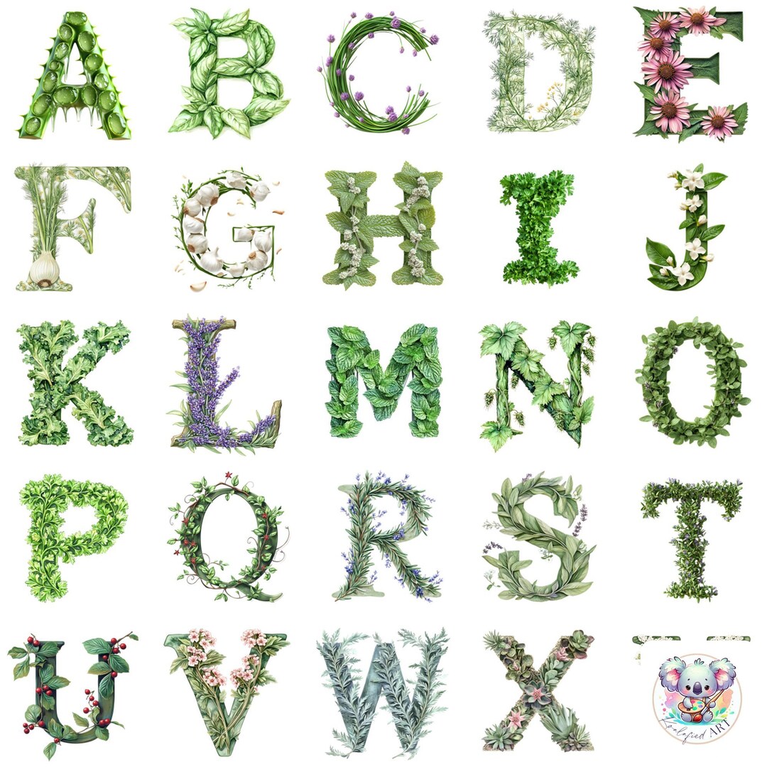 Herbs Alphabet Clipart Set: Botanical A-Z Letters (digital Graphics) - Etsy