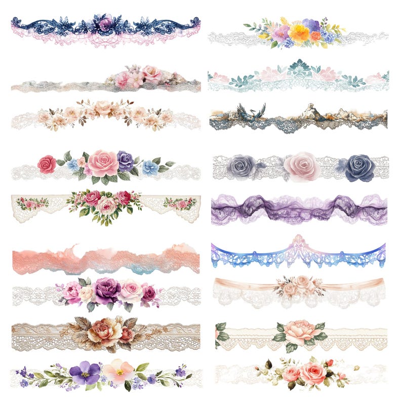 Watercolor Lace Border Clipart: Vintage Floral Frames (PNG) - Etsy