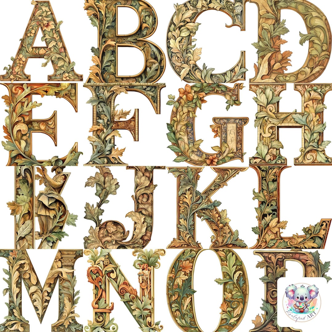 Historical Alphabet Clipart - 26 A-Z Ornate Letters With Classical ...