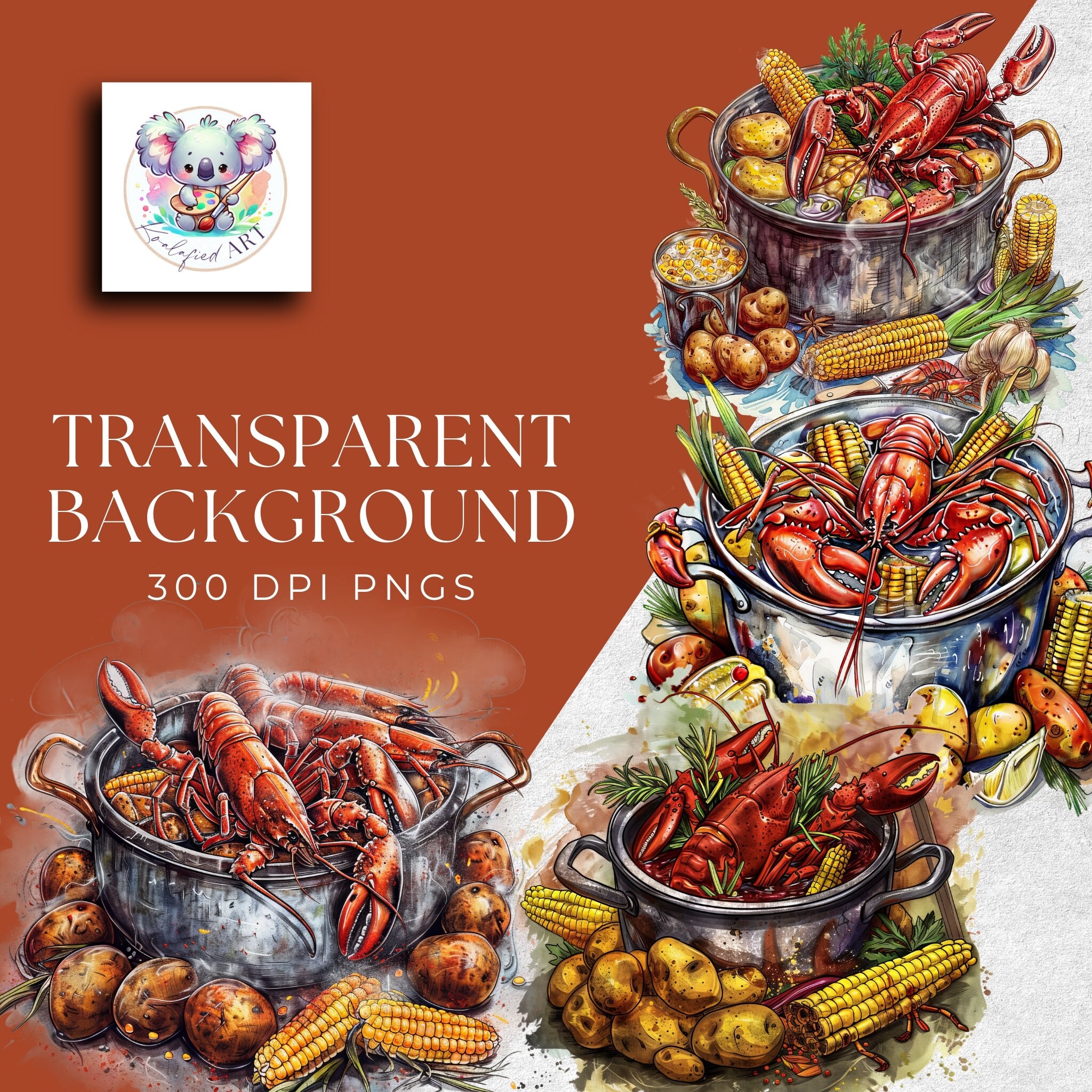 Crawfish Boil Clipart – Rustic Pot Feast | 4 Pngs 300 DPI - Instant ...