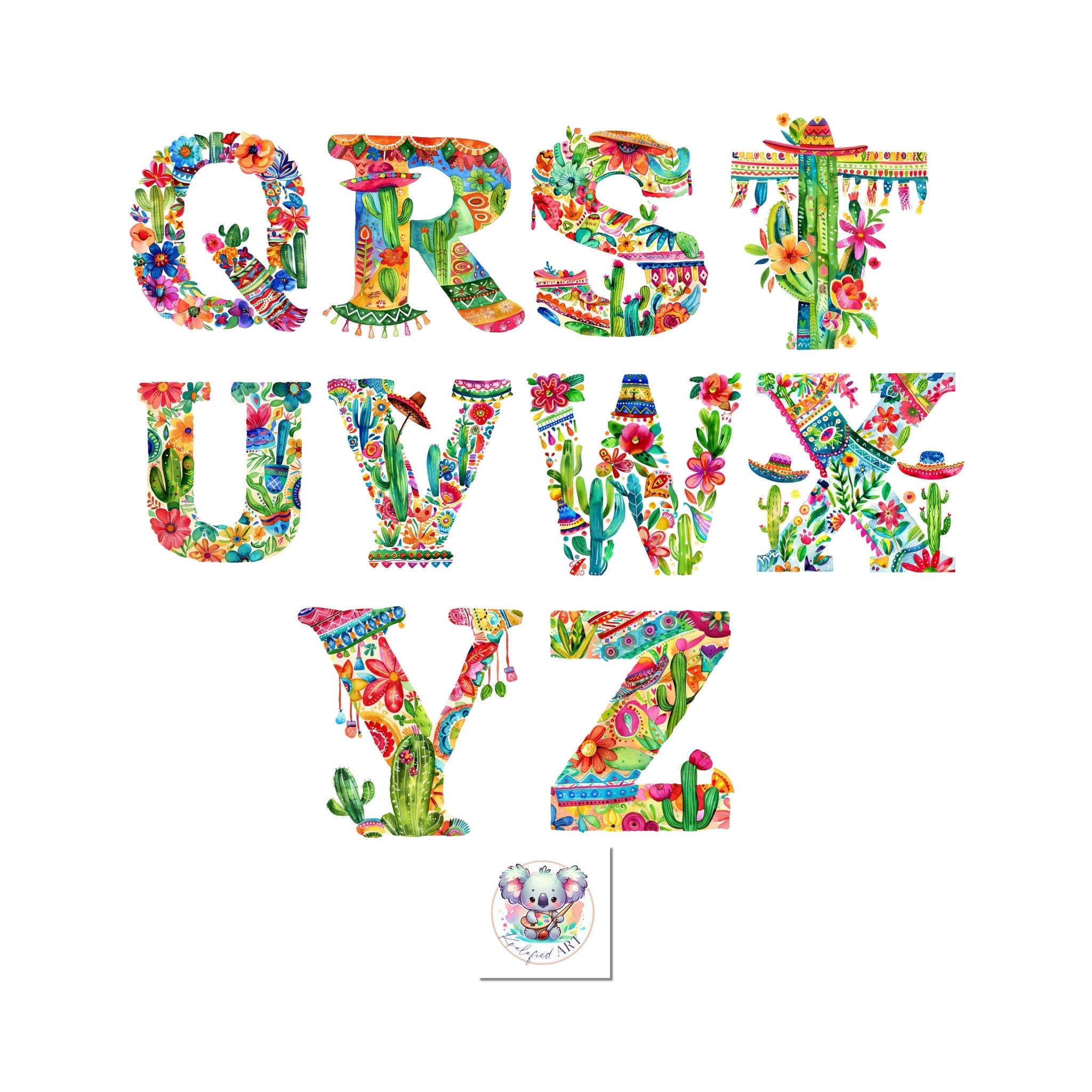 Fiesta Letters - Cinco De Mayo Alphabet Clipart - 26 Festive Pngs, 300 ...