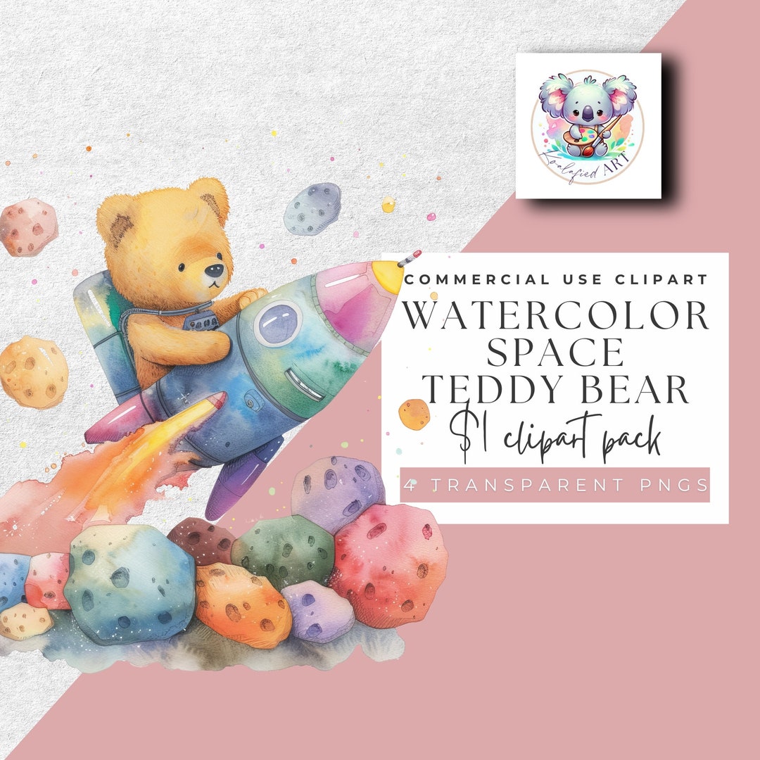 Watercolor Space Teddy Bear Clipart - 4 Stellar Designs - Instant ...