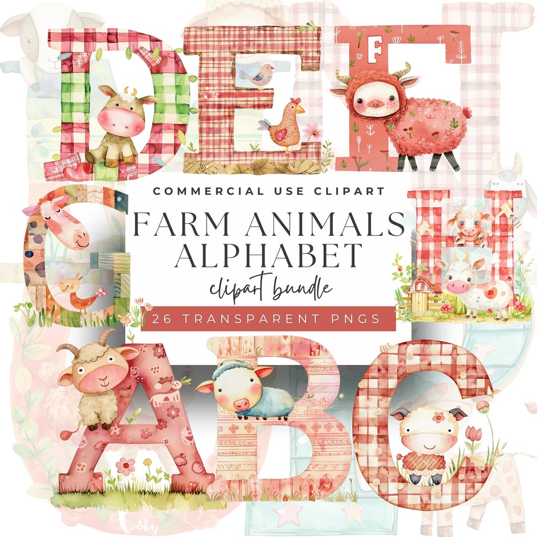 Barnyard Abcs - Farm Animals Clipart Alphabet - 26 Watercolor Pngs, 300 ...