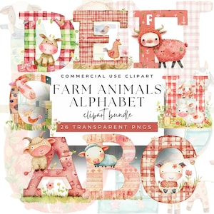 Barnyard Abcs - Farm Animals Clipart Alphabet - 26 Watercolor Pngs, 300 ...