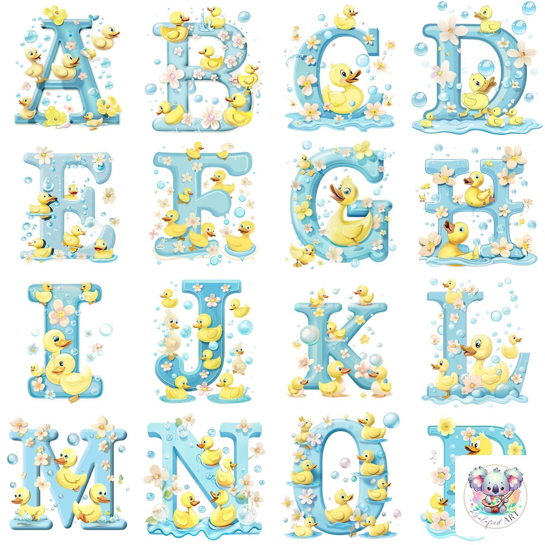 Rubber Ducky Alphabet Clipart: 26 Transparent PNG Letters (300 DPI ...