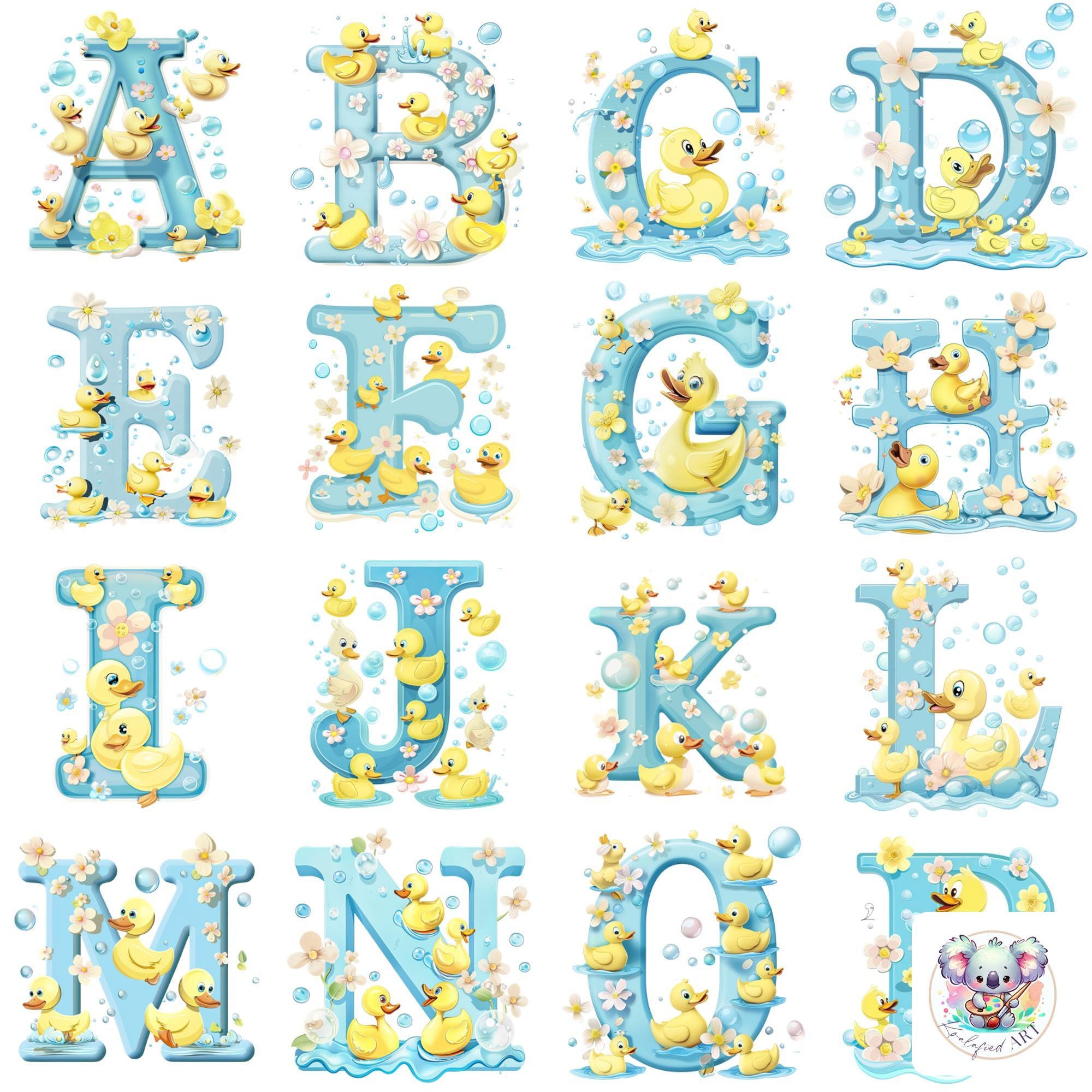 Rubber Ducky Alphabet Clipart: 26 Transparent PNG Letters (300 DPI ...