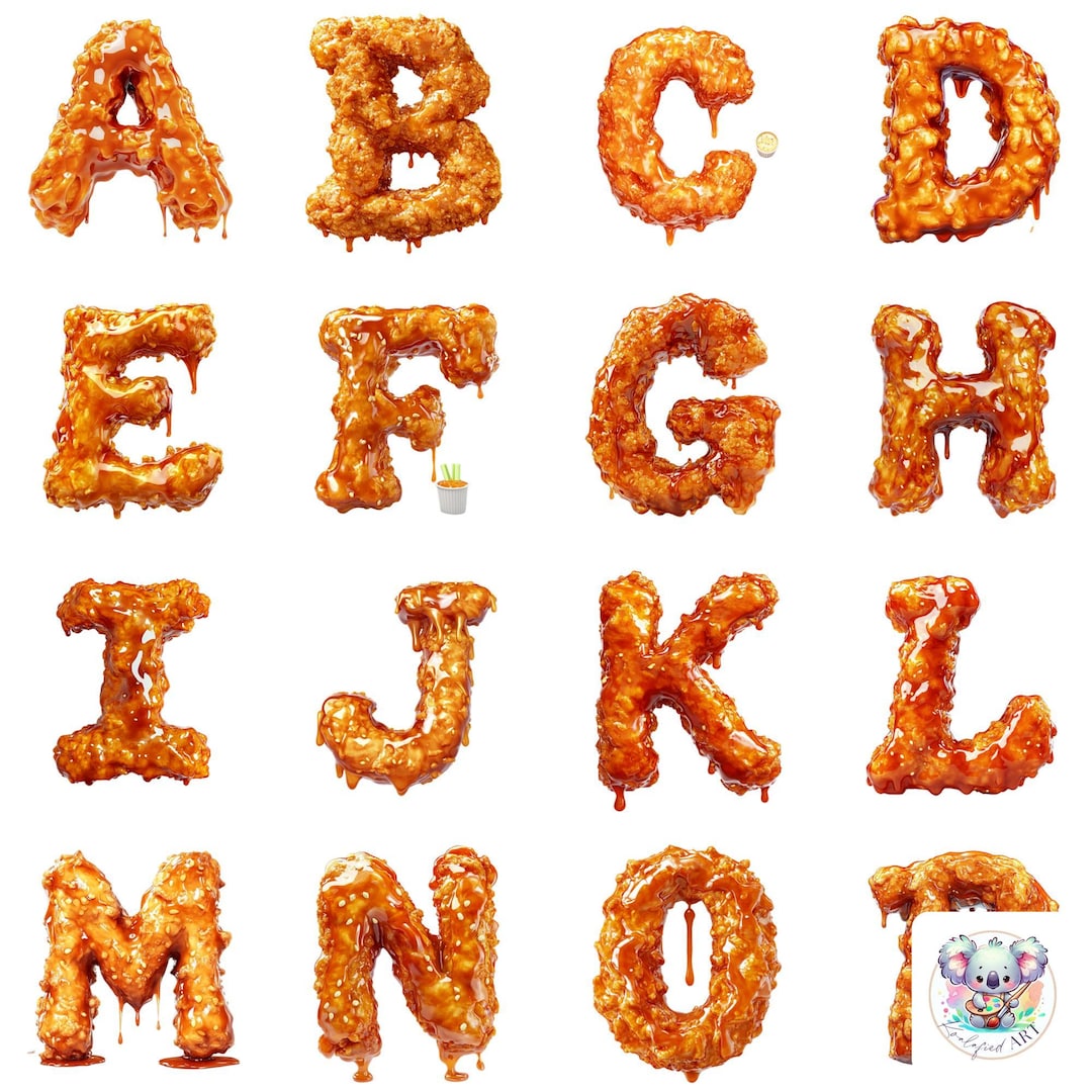 26 Chicken Wings Alphabet Clipart Crispy Fried Texture Letters Pngs ...
