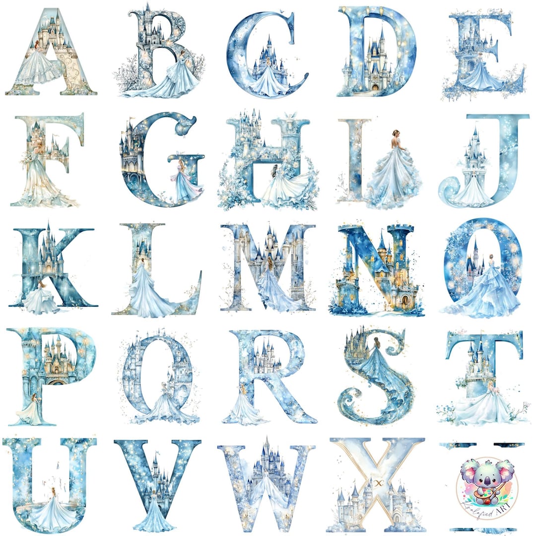 Watercolor Princess Alphabet Clipart: Fairytale Wedding Letters (PNG ...