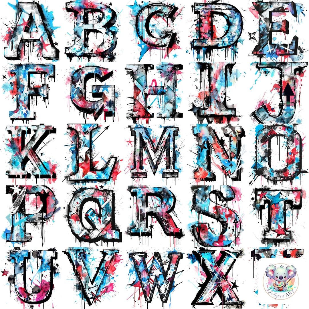 Graffiti Alphabet PNG Set: Stencil Spray Art Clipart (digital Download ...
