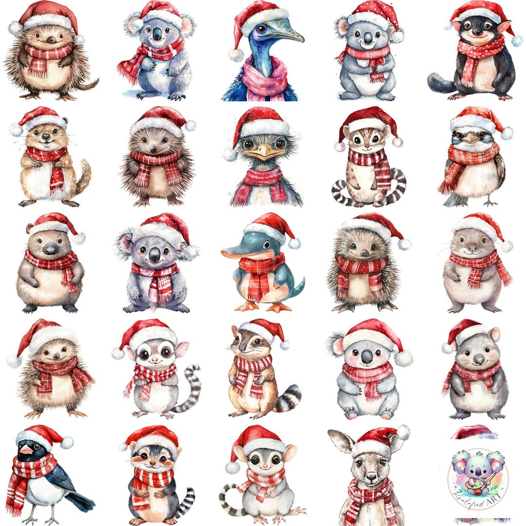 Australian Animals Christmas Clipart: Festive Holiday PNG (digital ...