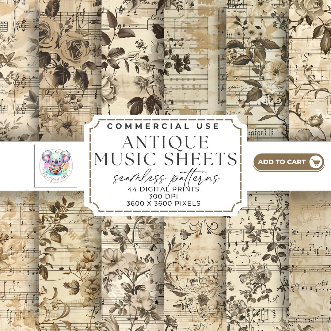 Vintage Vibe: Antique Music Sheets Seamless Patterns 40 Seamless ...