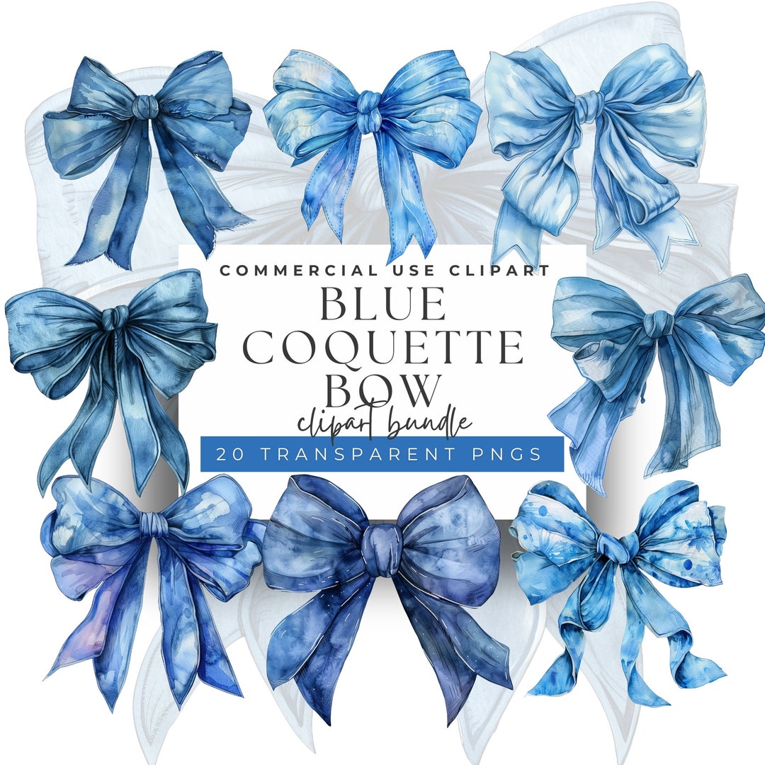 Watercolor Coquette Blue Bow Clipart 20 Elegant Transparent Pngs, 300 ...