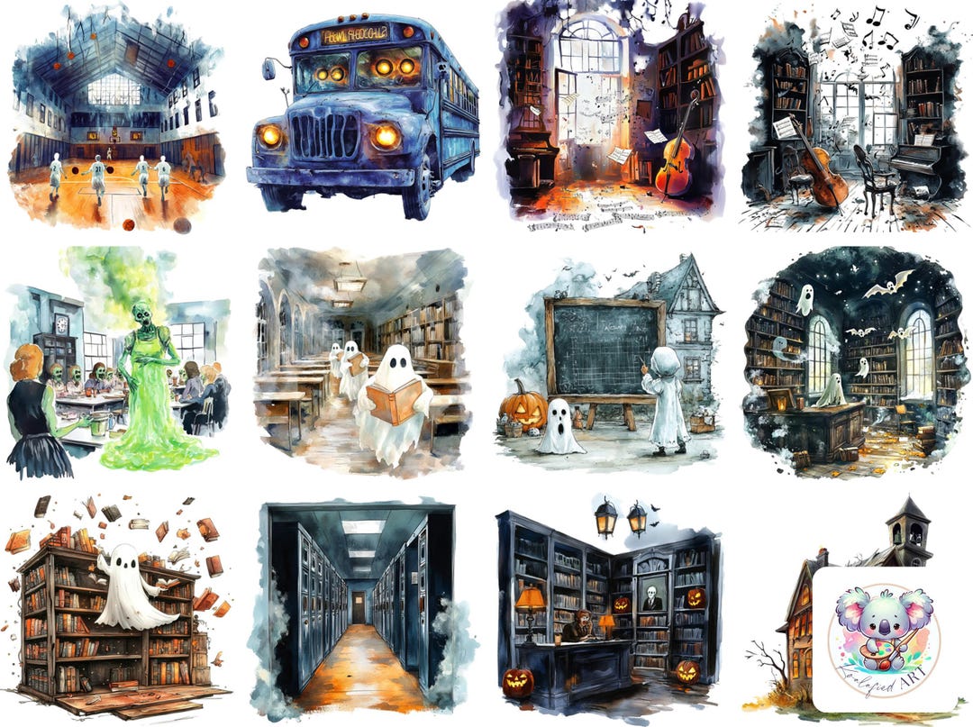 Halloween Haunted School Clipart PNG: 38 Spooky Classroom and Ghostly ...