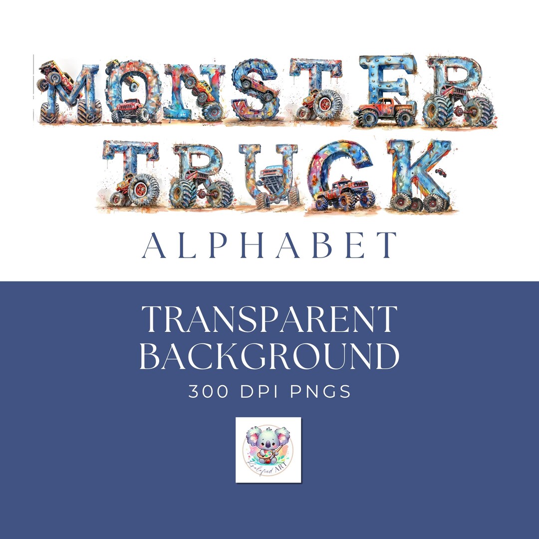 Watercolor Monster Truck Alphabet Clipart: 26 PNG Images (300 DPI) - Etsy