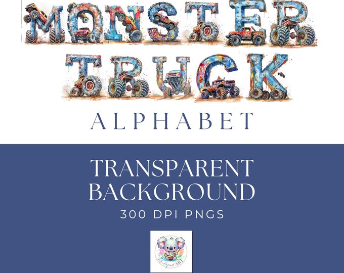 Monster Truck Alphabet PNG Bundle, Numbers Clipart, Boys Birthday ...