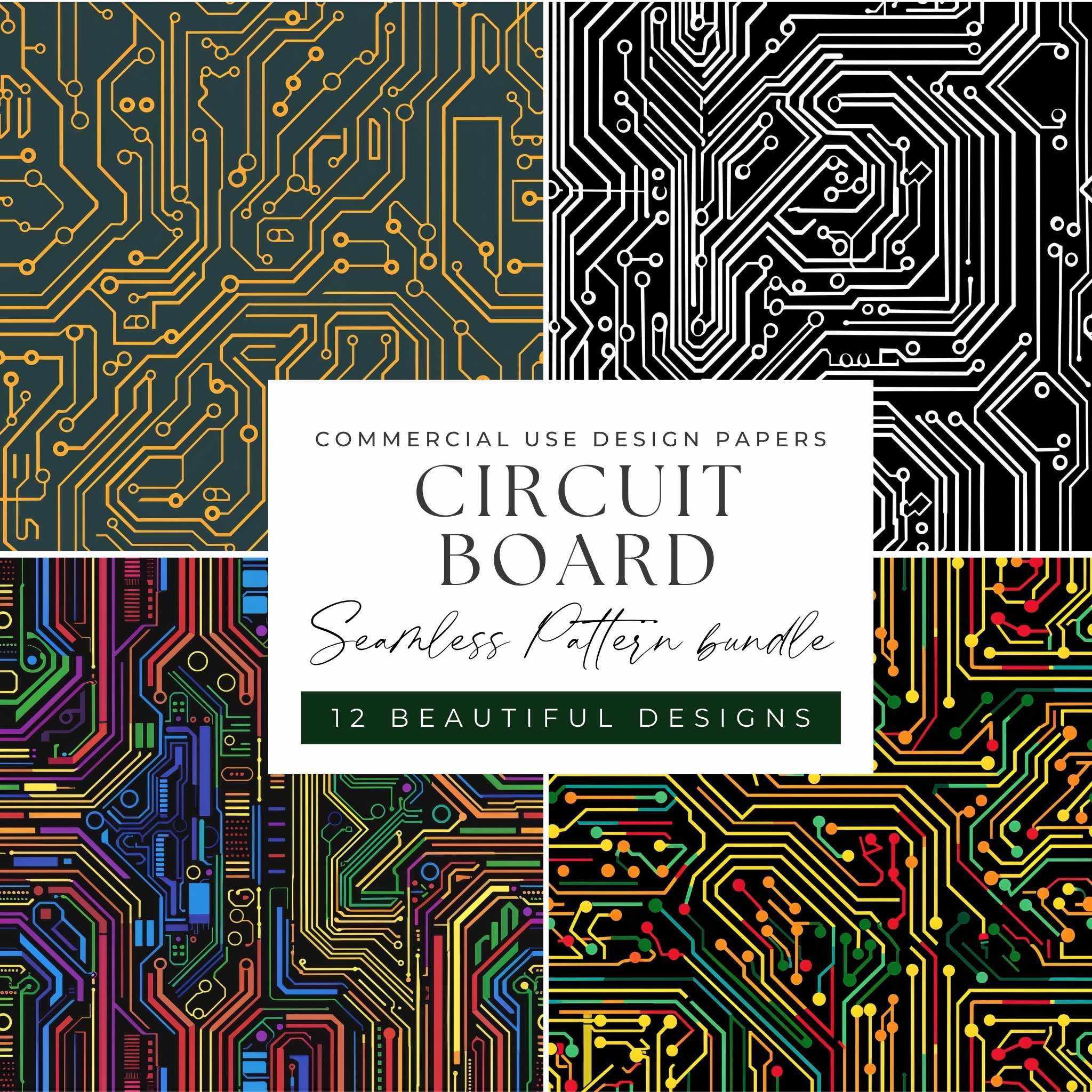 Electronic Seamless Patterns Circuit Board - 12 JPEG Set, High ...