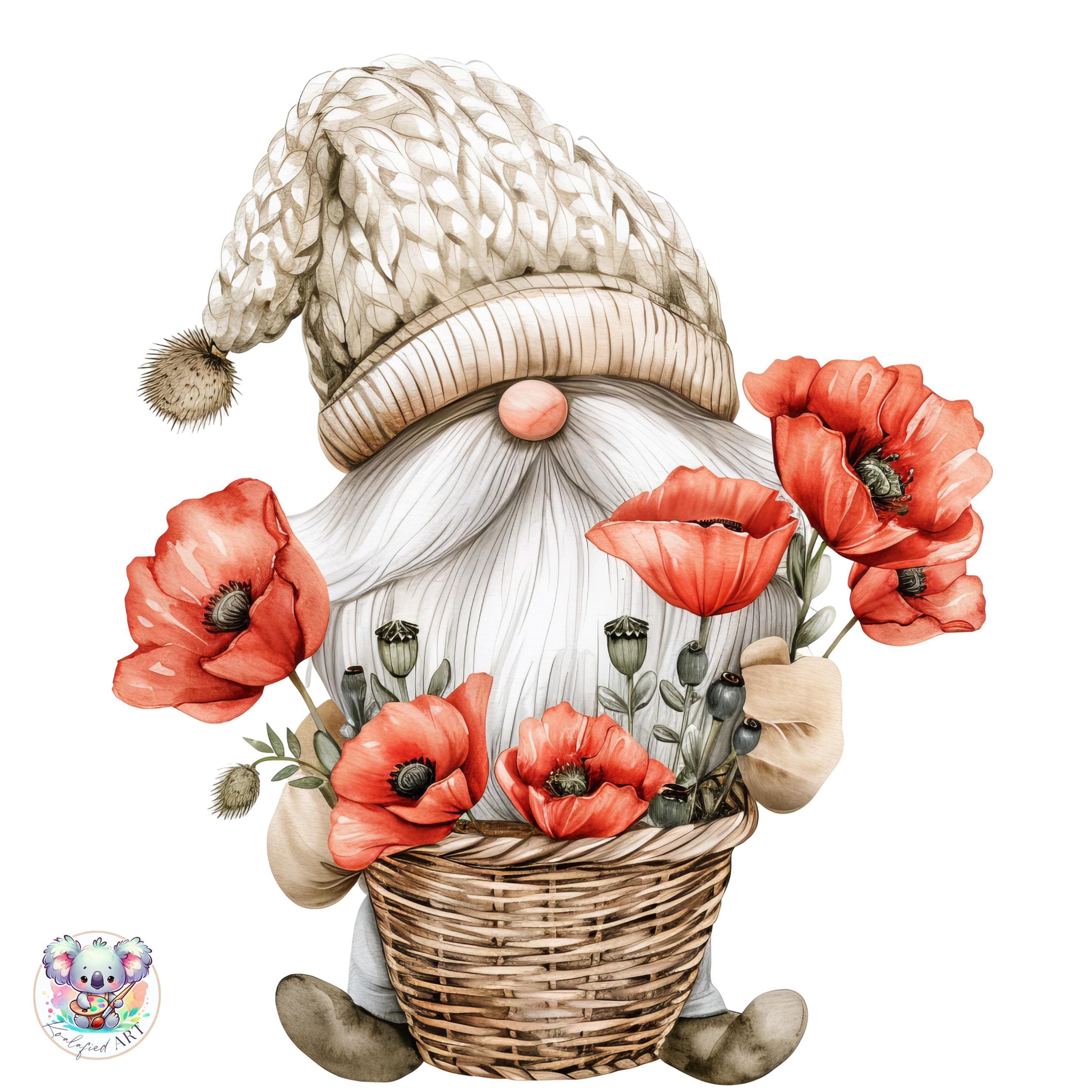 Watercolor Poppy Gnome Clipart Pngs 20 High-resolution 300 DPI Cute ...