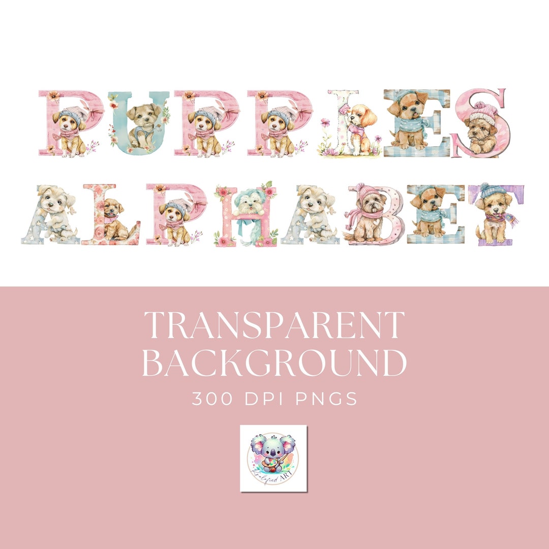 Watercolor Puppies Letter Alphabet Clipart Bundle - 26 Playful Puppy ...