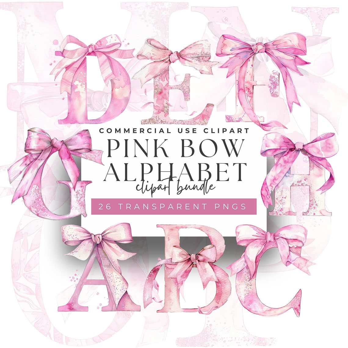 Watercolor Coquette Pink Bow Letter Alphabet Clipart Elegant 300 DPI ...