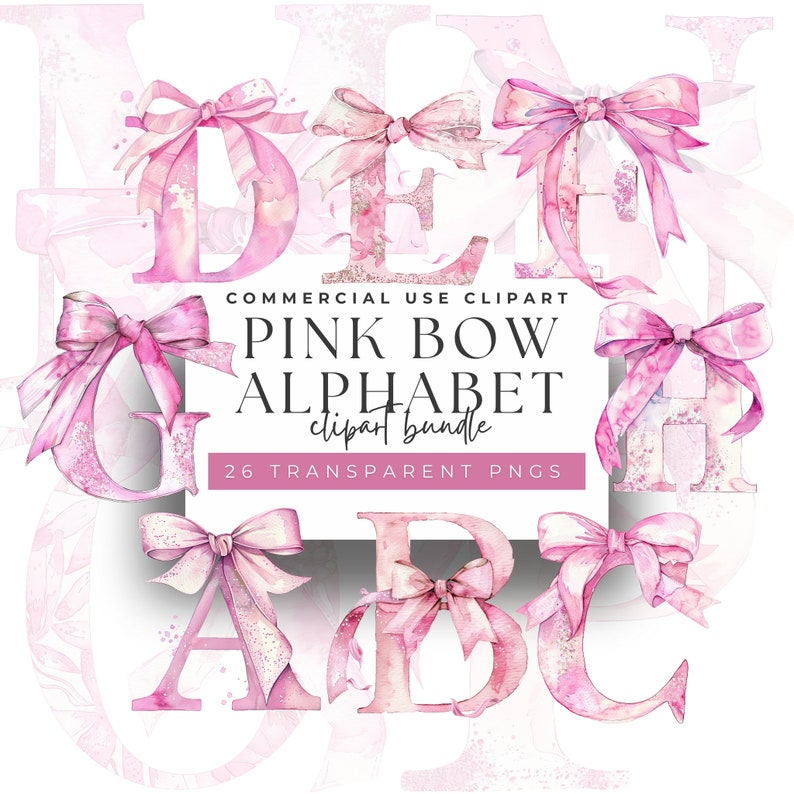 Watercolor Coquette Pink Bow Letter Alphabet Clipart Elegant 300 DPI ...